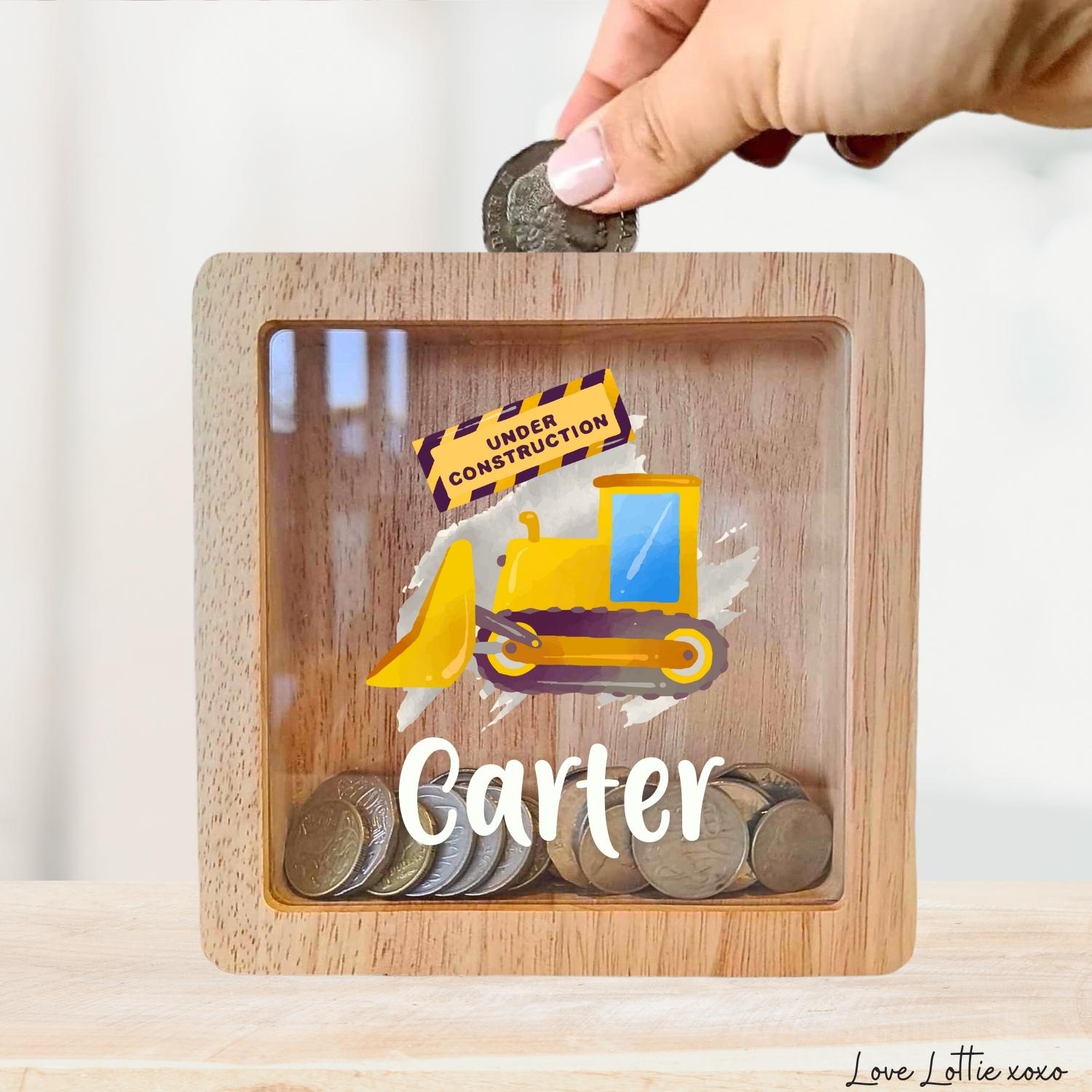 Personalised Money Box Gift - Printed Design with Custom Name - Custom