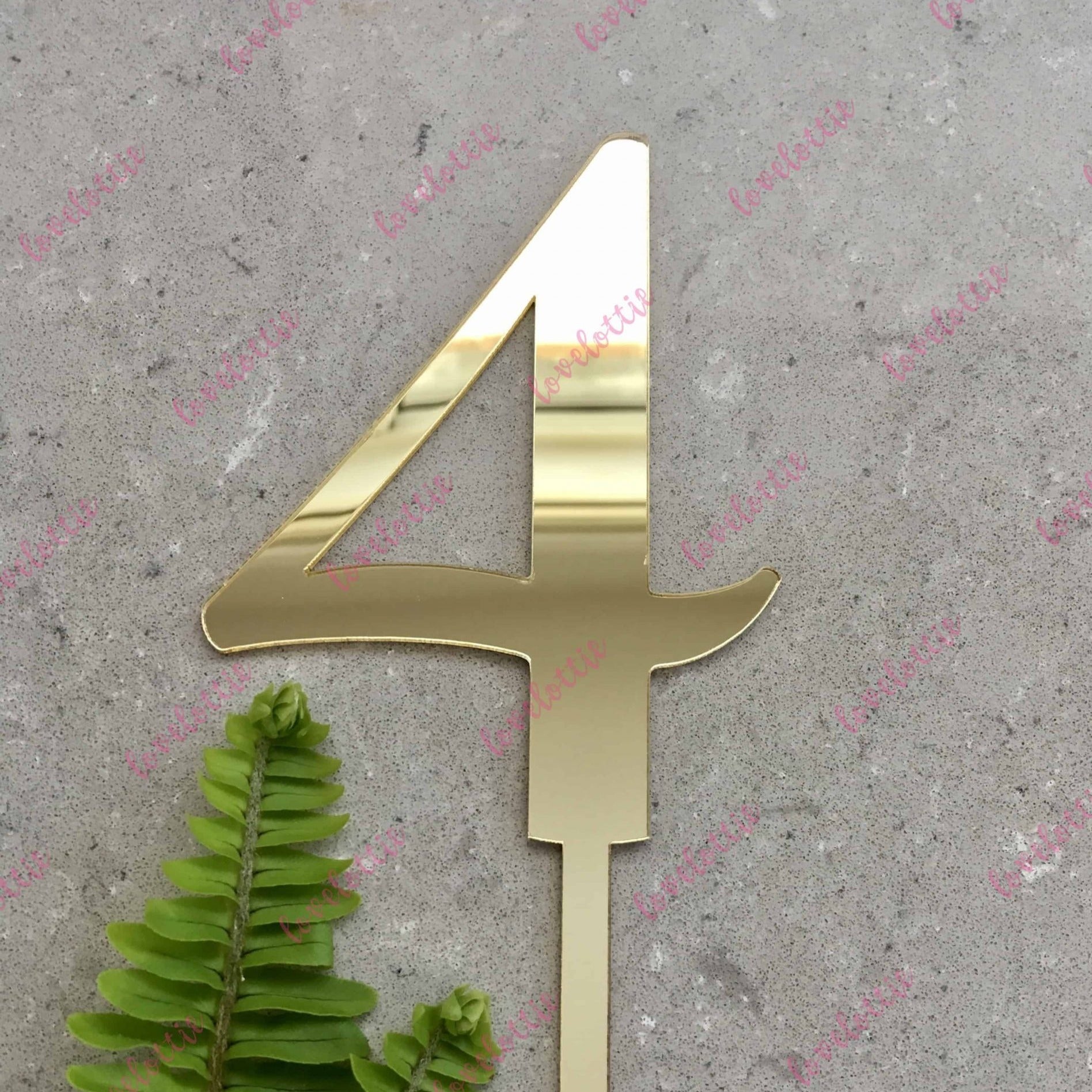 Number 4 Acrylic Gold Mirror Birthday Cake Topper