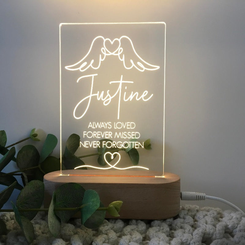 Memorial Plaque Light - Angel Wings and Heart Flourish